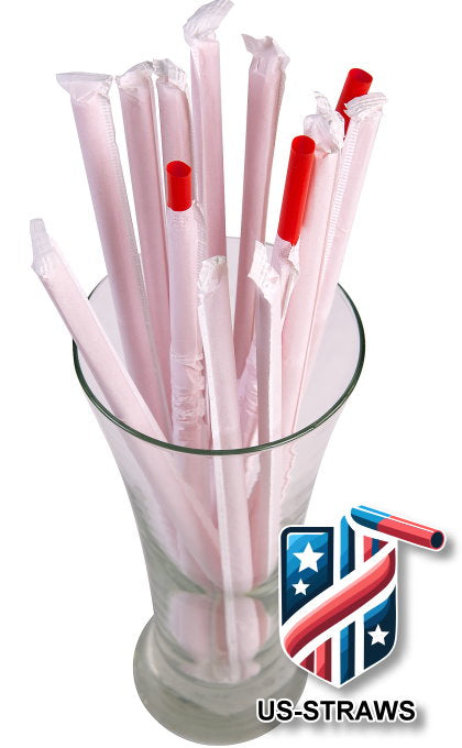 BPA free PAPER WRAPPED SMOOTHIE drinking straws 10x0.28 inch in red ...