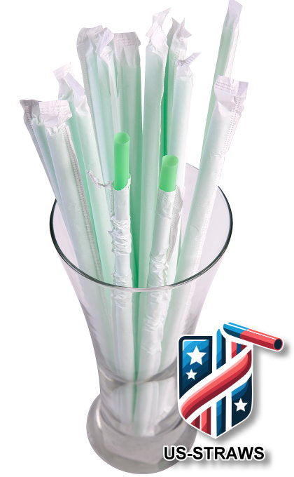 BPA free PAPER WRAPPED SMOOTHIE drinking straws 10x0.28 inch in mint ...